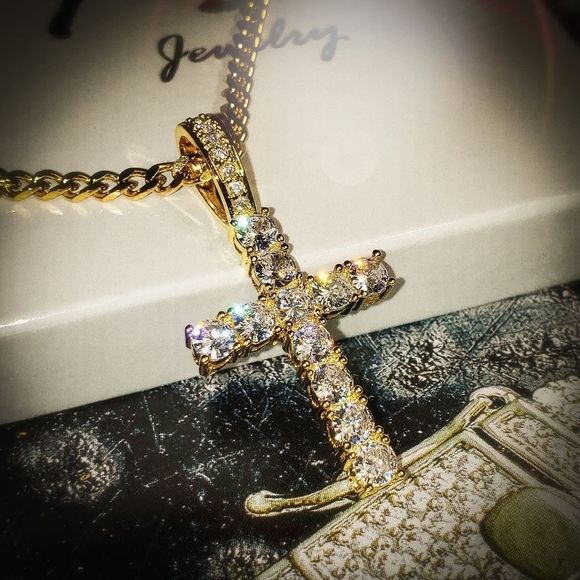primobling | Accessories | Gold Cross Pendant Onmicro Cubanlink Chain ...
